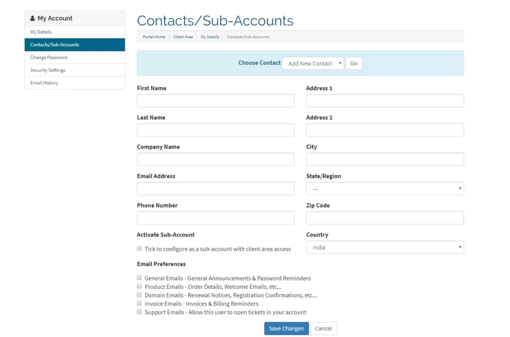 How to add contacts to WHMCS profile - Oudel Inc.